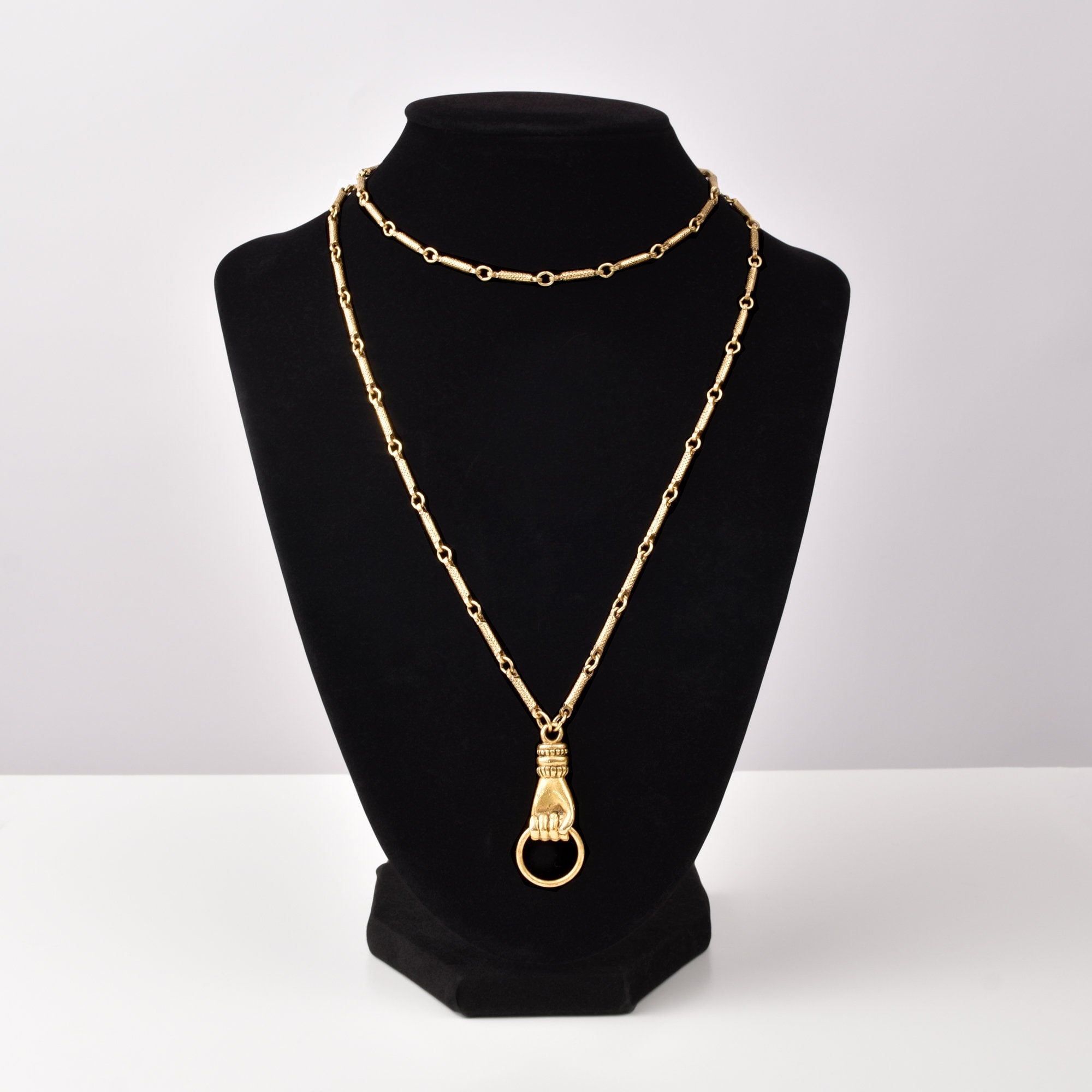 10K Gold Filled Hand-Knocker Pendant Necklace, Pocket Watch Chain & Fo ...