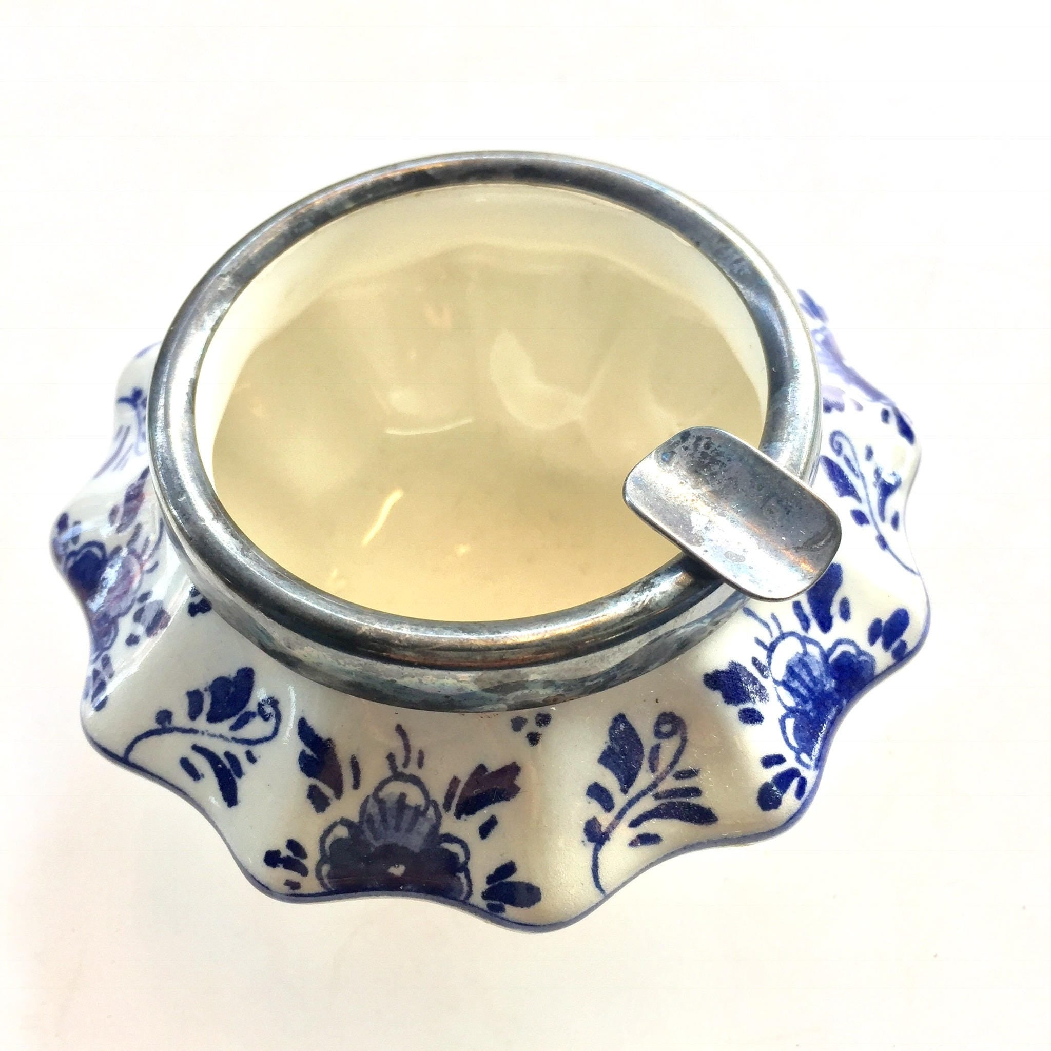 1940s Delftware Ceramic Ashtray - Blue/White, Floral, Hand Painted ...