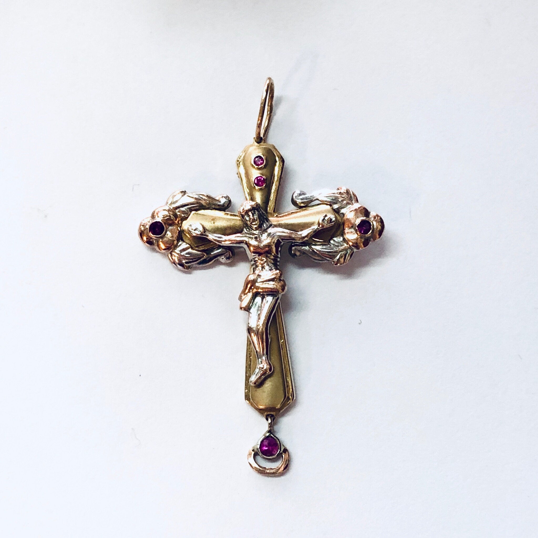 Stunning 14K Gold Ruby Crucifix Pendant - Vintage Religious Jewelry ...