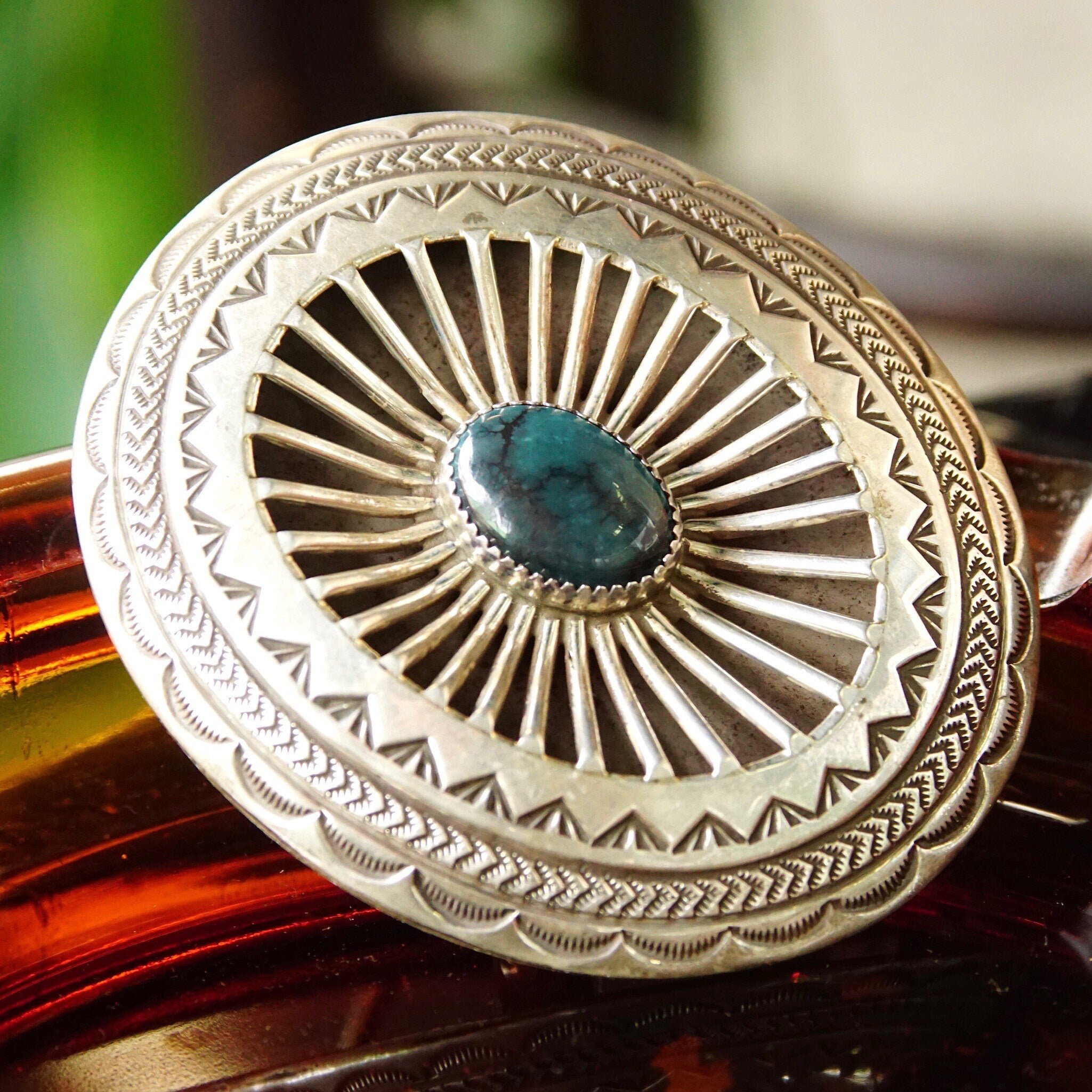 Vintage Signed Carson B. Navajo Sterling Silver Turquoise Belt Buckle ...