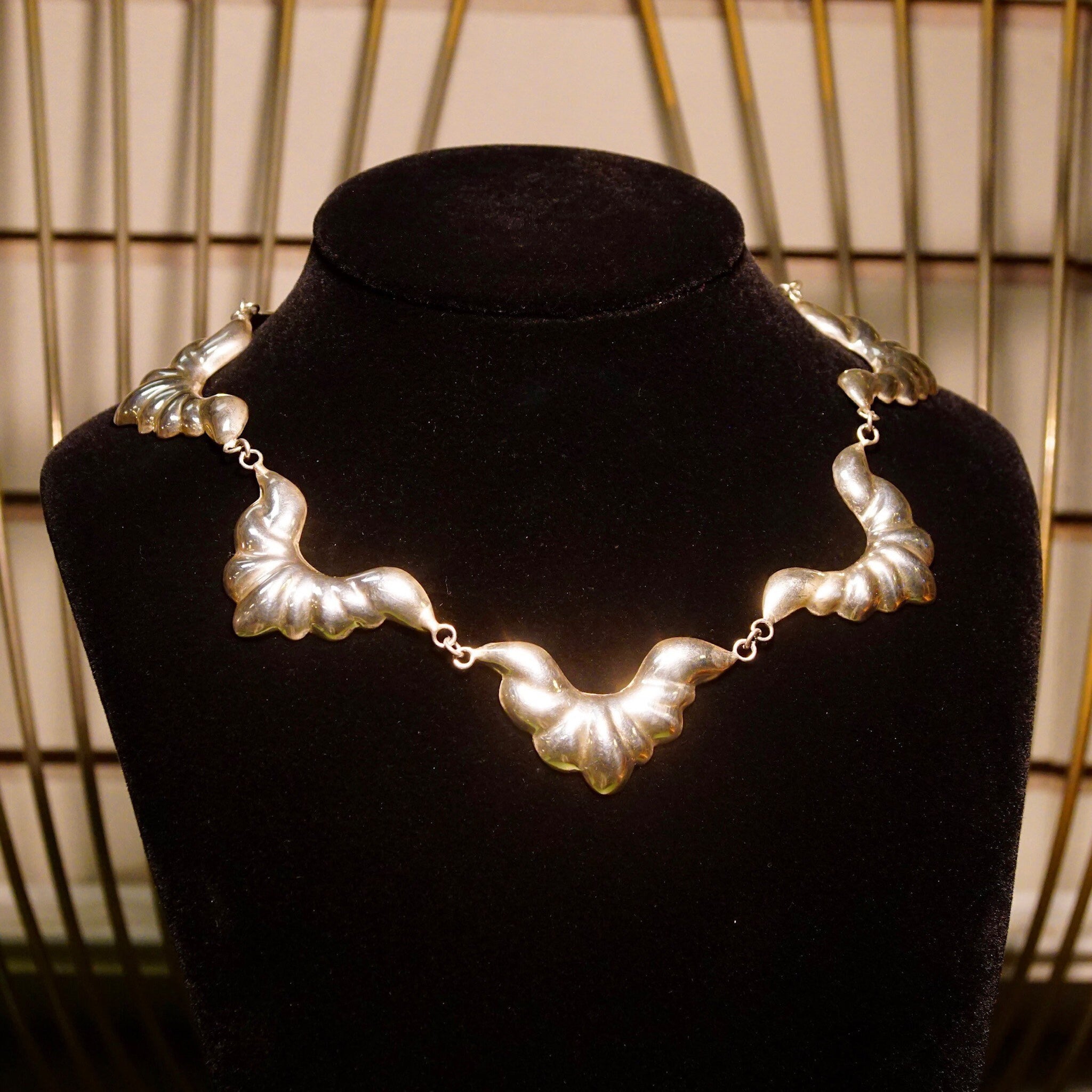 TAXCO Sterling Silver Scallop Necklace 20" - Vintage 925 Ornate Choker ...