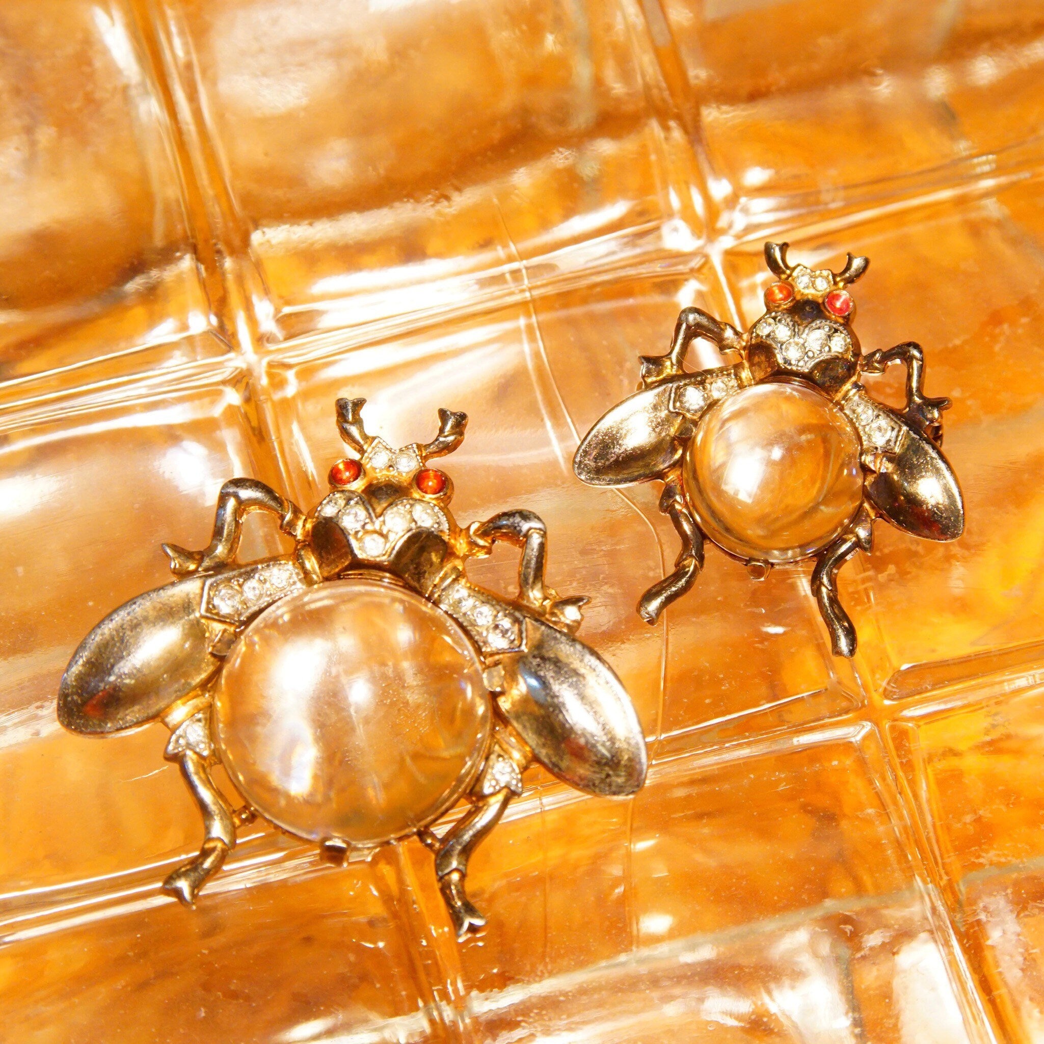 Vintage Crown Trifari Sterling Jelly Belly Fly Brooches (2), Alfred Ph ...