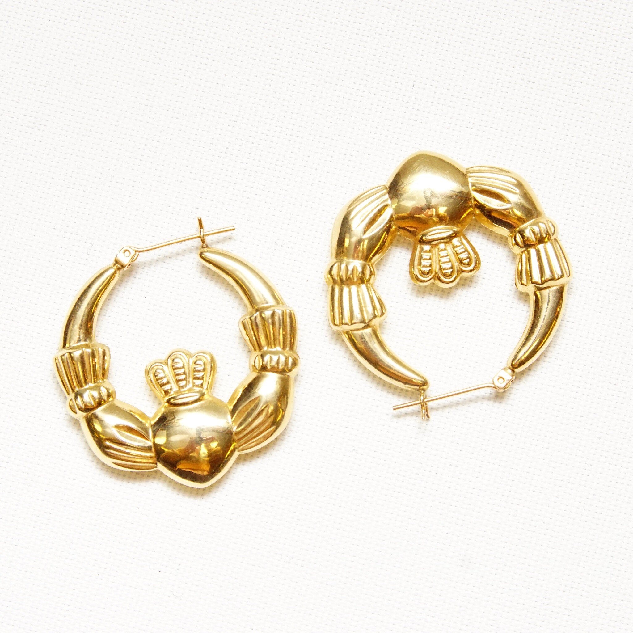 Vintage 14K Gold Claddagh Hoop Earrings | Irish Symbol of Love – Good's ...