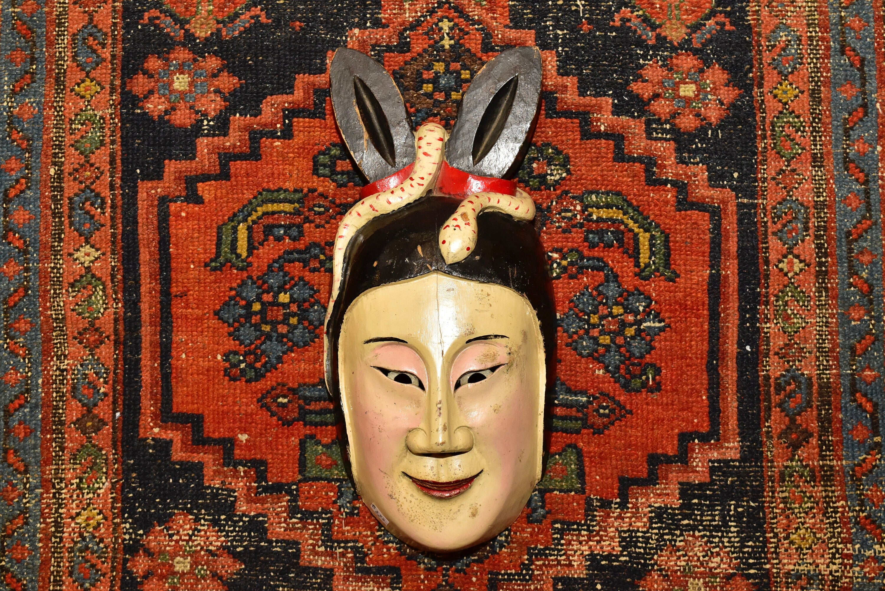 Rare Japanese Noh Kabuki Mask: Hand Carved Bunny Snake Woman | 15.25 ...